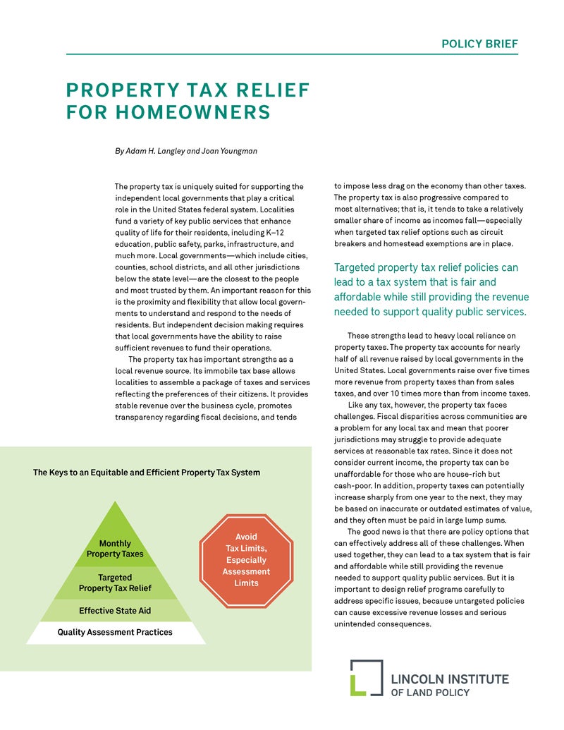 Property Tax Relief for Homeowners | Lincoln Institute of Land Policy
